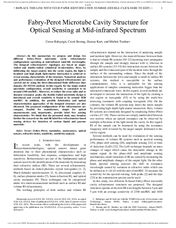 (PDF) Fabry–Pérot Microtube Cavity Structure for Optical Sensing at Mid-infrared Spectrum