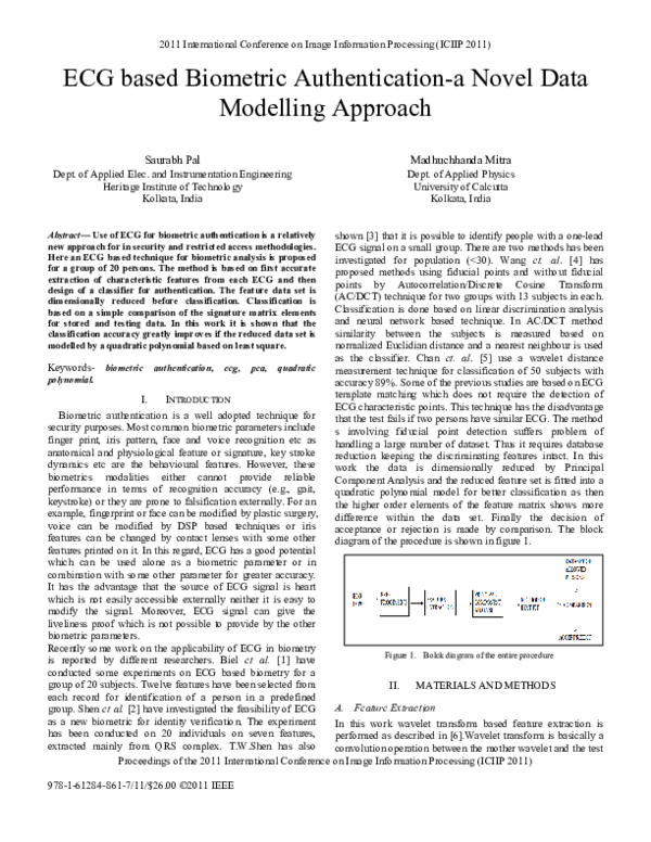 Pdf Ecg Based Biometric Authentication A Novel Data Modelling Approach Saurabh Pal