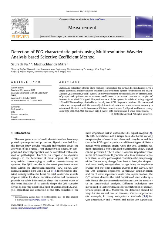 (PDF) Detection of ECG characteristic points using Multiresolution Wavelet Analysis based ...
