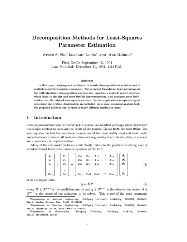 (PDF) Decomposition methods for solving least-squares parameter estimation