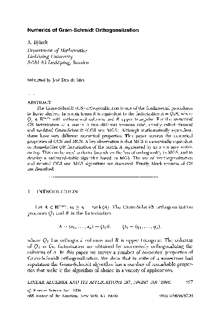 (PDF) Numerics of Gram-Schmidt orthogonalization
