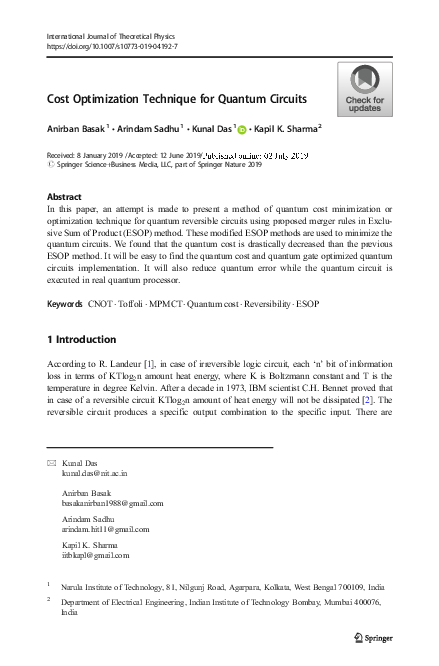 (PDF) Cost Optimization Technique for Quantum Circuits