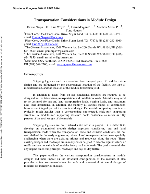(PDF) Transportation Considerations in Module Design