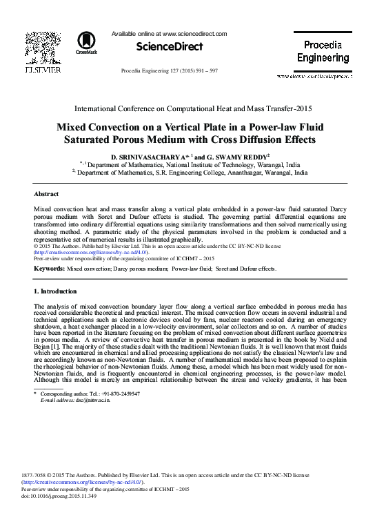 (PDF) Mixed Convection on a Vertical Plate in a Power-law Fluid Saturated Porous Medium with ...
