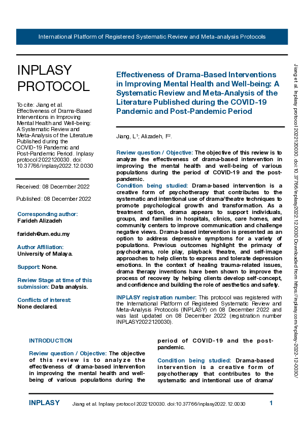 (PDF) Effectiveness of Drama-Based Interventions in Improving Mental ...