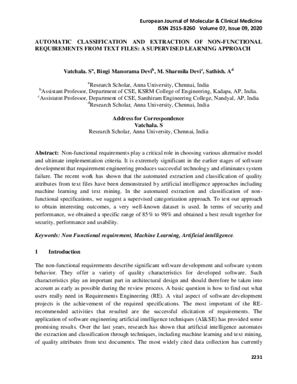 Pdf Automatic Classification And Extraction Of Non Functional Requirements From Text Files A 9120