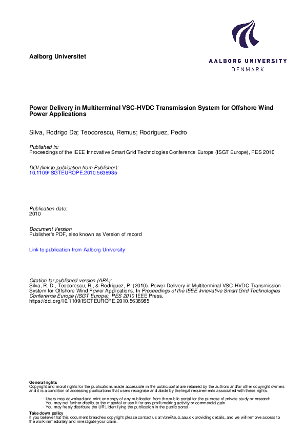 (PDF) Power delivery in multiterminal VSC-HVDC transmission system for offshore wind power ...