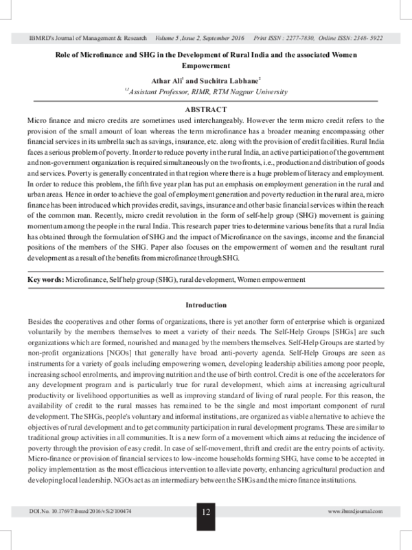 (PDF) Role of Microfinance and SHG in the Development of Rural India ...