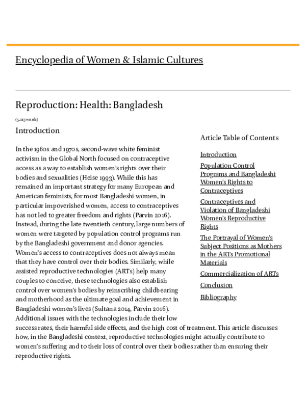 (PDF) Encyclopedia of Women & Islamic Cultures Reproduction: Health ...