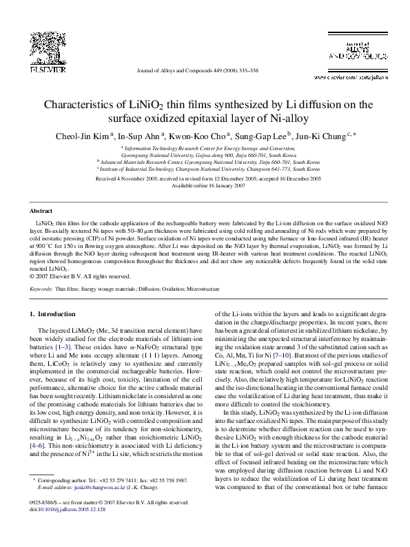 Pdf Characteristics Of Linio2 Thin Films Synthesized By Li Diffusion