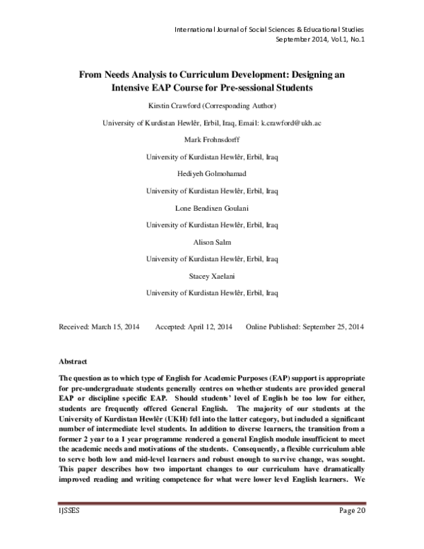 (PDF) From Needs Analysis to Curriculum Development: Designing an Intensive EAP Course for Pre ...