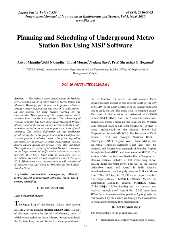 (PDF) Planning and Scheduling of Underground Metro Station Box Using ...