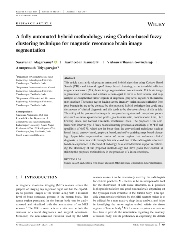Pdf A Fully Automated Hybrid Methodology Using Cuckoo Based Fuzzy Clustering Technique For 