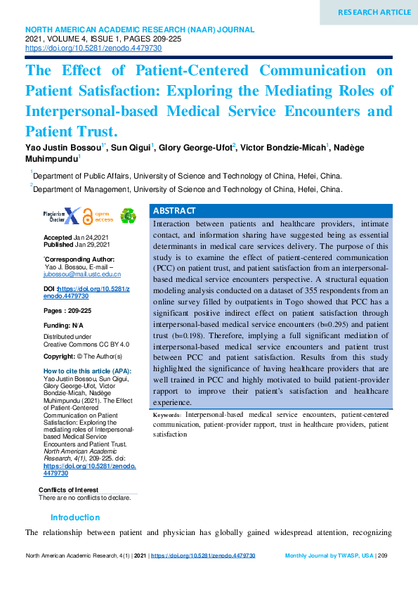(PDF) The Effect of Patient-Centered Communication on Patient ...