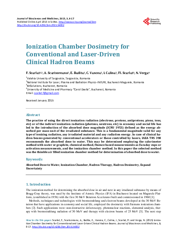 (PDF) Ionization Chamber Dosimetry for Conventional and Laser-Driven ...