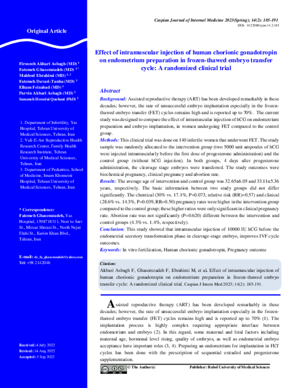 (PDF) Effect of intramuscular injection of human chorionic gonadotropin ...