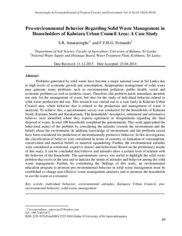 (PDF) Pro-environmental Behavior Regarding Solid Waste Management in ...