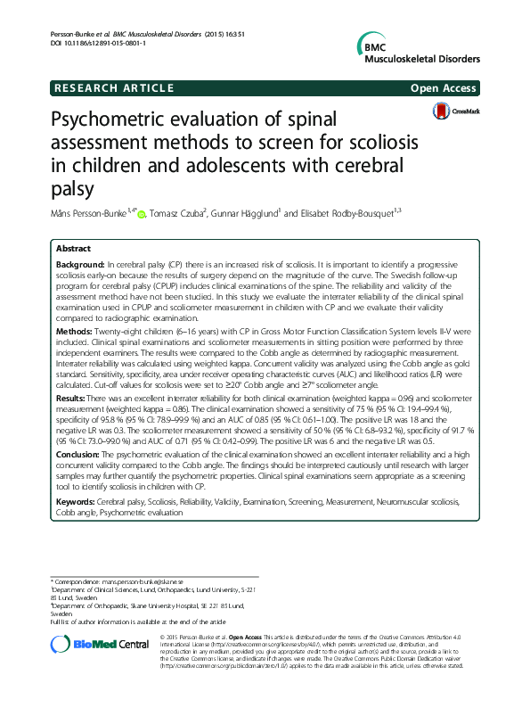 (PDF) Psychometric evaluation of spinal assessment methods to screen ...