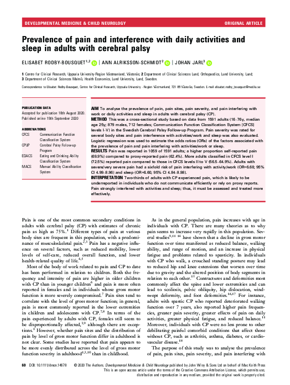 (PDF) Prevalence of pain and interference with daily activities and ...
