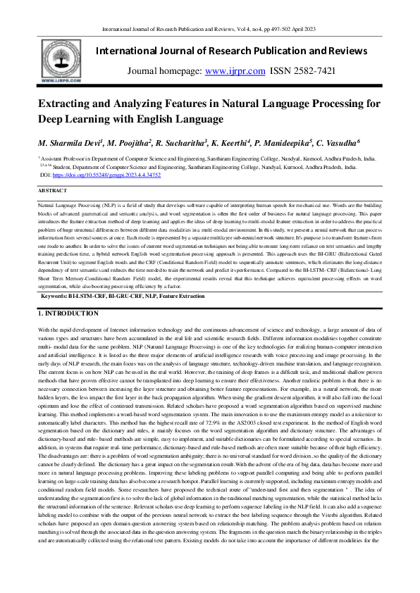 Pdf Extracting And Analyzing Features In Natural Language Processing