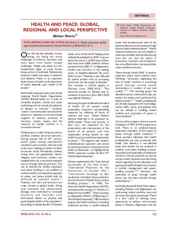 (PDF) Health and Peace: Global, Regional and Local Perspective
