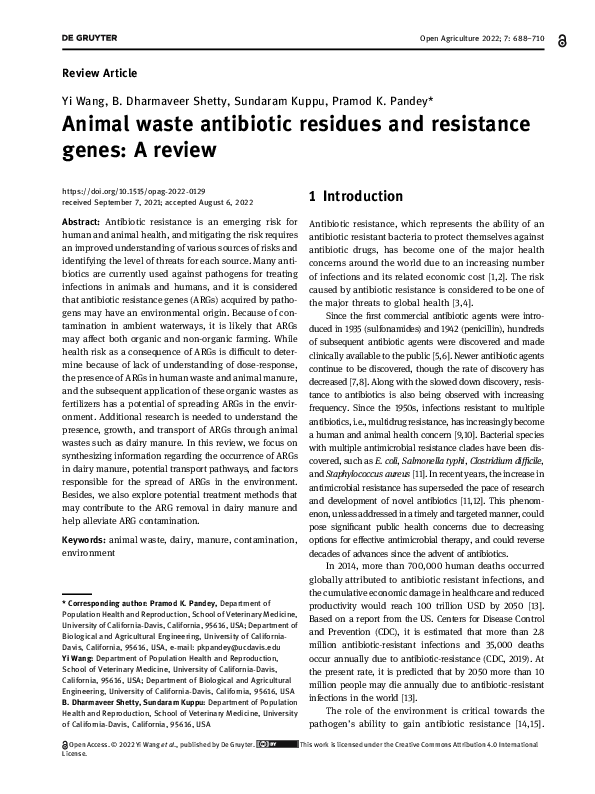 (PDF) Animal waste antibiotic residues and resistance genes: A review ...