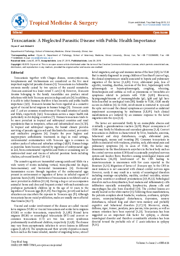 (PDF) Toxocariasis: A Neglected Parasitic Disease with Public Health ...
