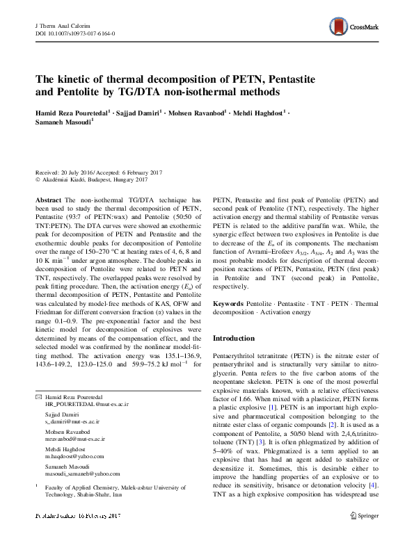(PDF) The kinetic of thermal decomposition of PETN, Pentastite and ...