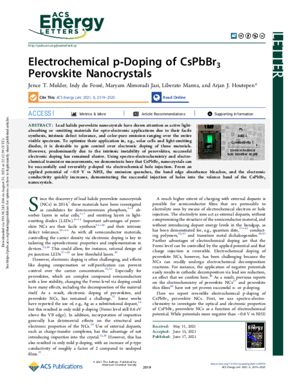 (PDF) Electrochemical p-Doping of CsPbBr3 Perovskite Nanocrystals | Arjan Houtepen - Academia.edu