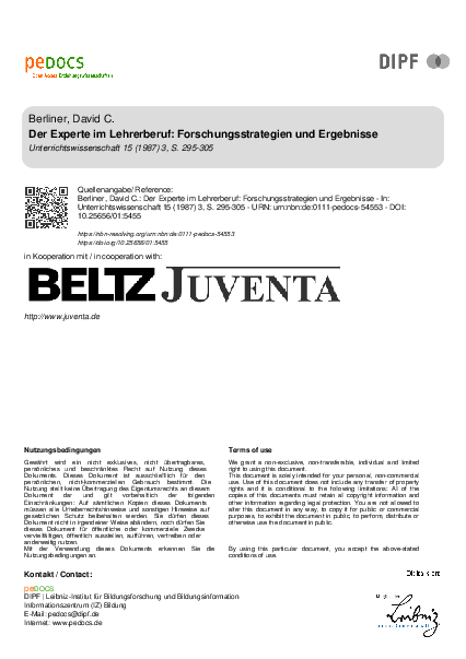 (PDF) Der Experte im Lehrerberuf: Forschungsstrategien und Ergebnisse