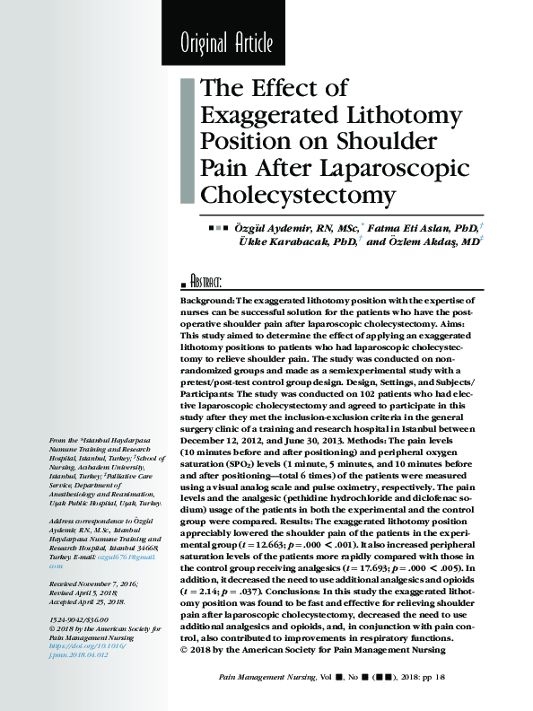 (PDF) The Effect of Exaggerated Lithotomy Position on Shoulder Pain ...