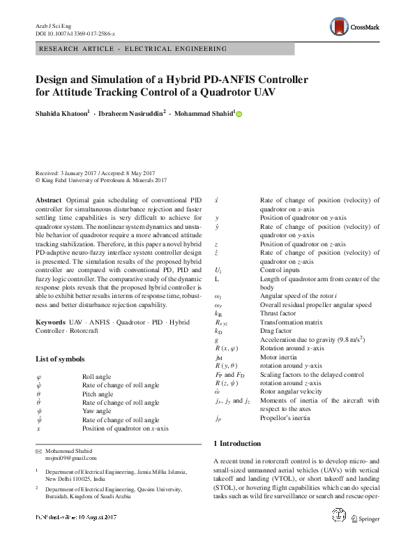 (PDF) Design and Simulation of a Hybrid PD-ANFIS Controller for Attitude Tracking Control of a ...