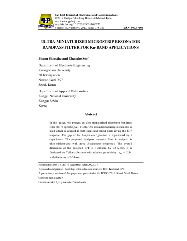(PDF) ULTRA-MINIATURIZED MICROSTRIP RESONATOR BANDPASS FILTER FOR Ku ...