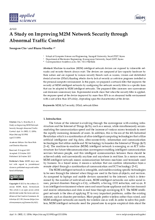 (PDF) A Study on Improving M2M Network Security through Abnormal Traffic Control