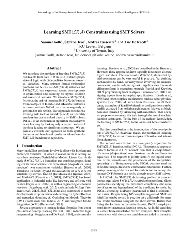 (PDF) Learning SMT(LRA) Constraints using SMT Solvers