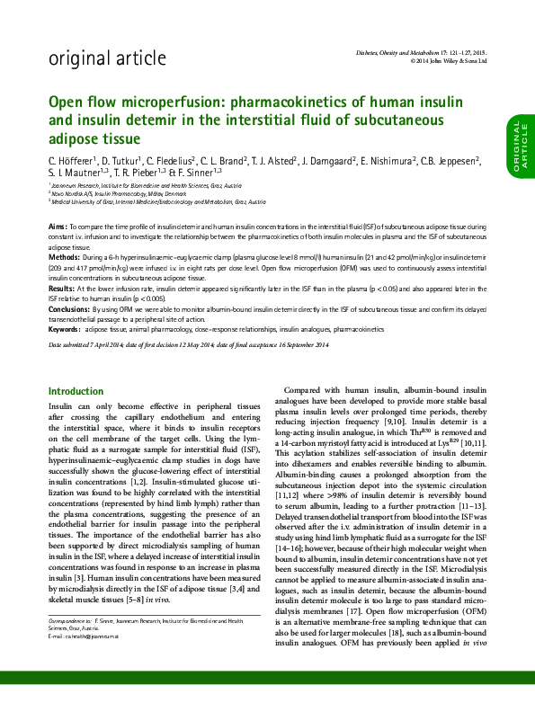 (PDF) Open flow microperfusion: pharmacokinetics of human insulin and ...