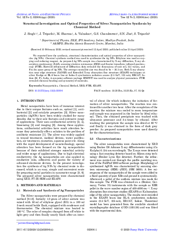 (PDF) Structural Investigation and Optical Properties of Silver Nanoparticles Synthesis by ...