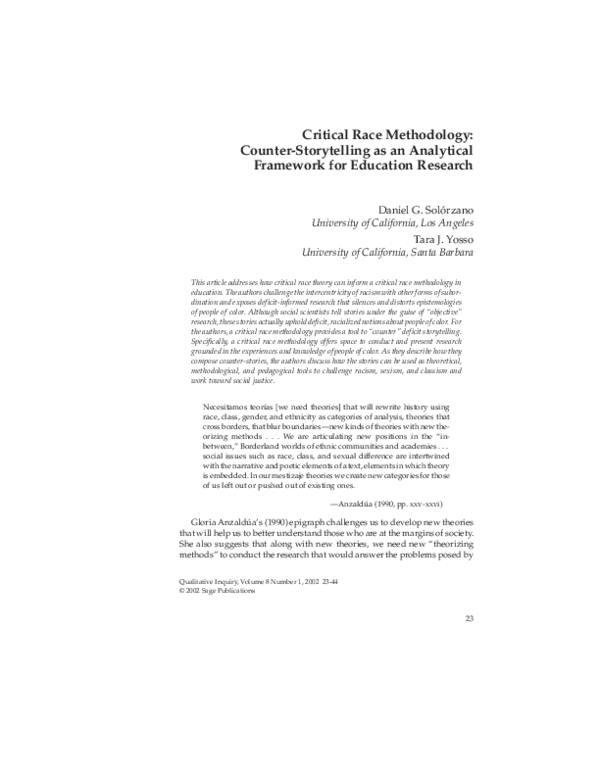 Critical Race Methodology: Counter-Storytelling as an Analytical ...
