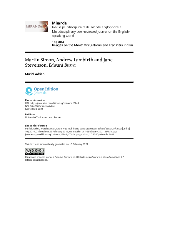 (PDF) Martin Simon, Andrew Lambirth and Jane Stevenson, Edward Burra