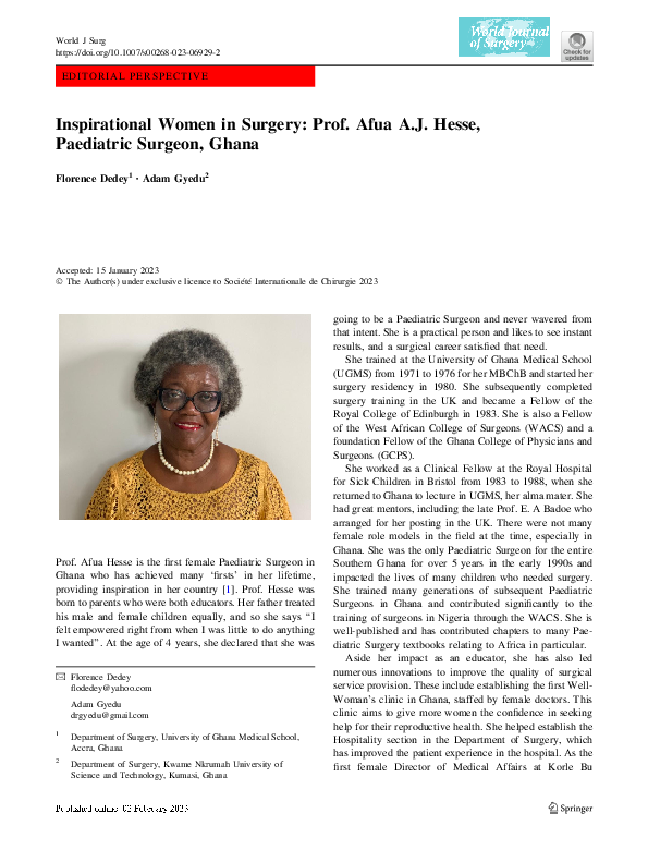 (PDF) Inspirational Women in Surgery: Prof. Afua A.J. Hesse, Paediatric ...
