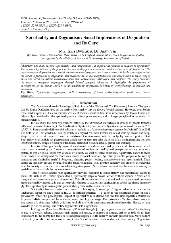 (PDF) Spirituality and Dogmatism: Social Implications of Dogmatism and ...