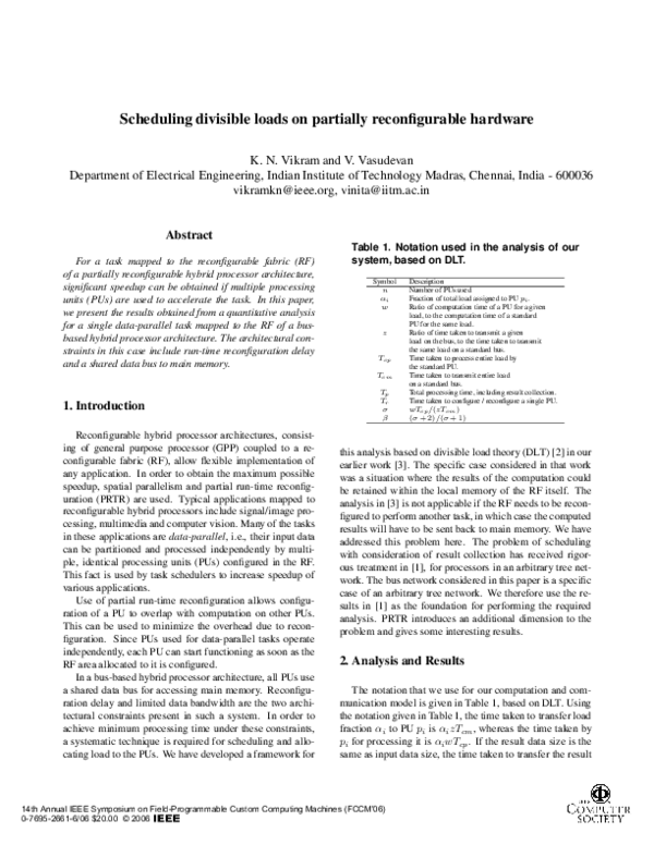 (PDF) Scheduling divisible loads on partially reconfigurable hardware