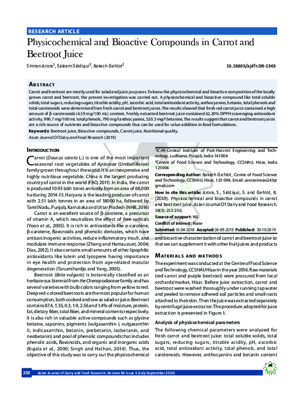 (PDF) Physicochemical and Bioactive Compounds in Carrot and Beetroot Juice