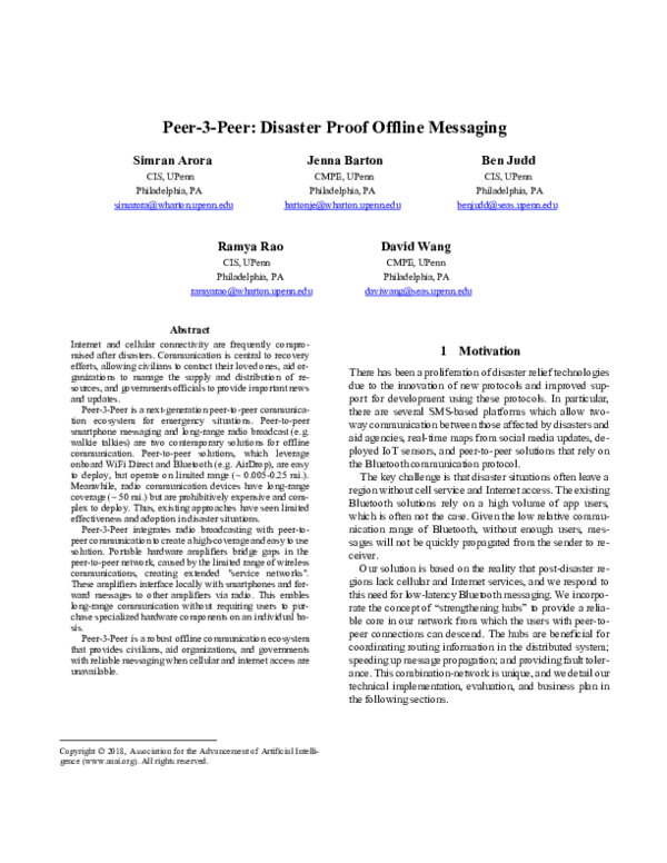 (PDF) Peer-3-Peer: Disaster Proof Offline Messaging