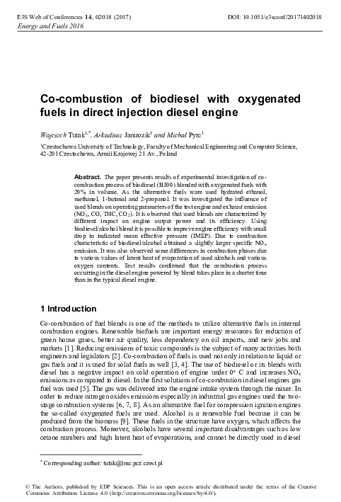 (PDF) Co-combustion of biodiesel with oxygenated fuels in direct ...