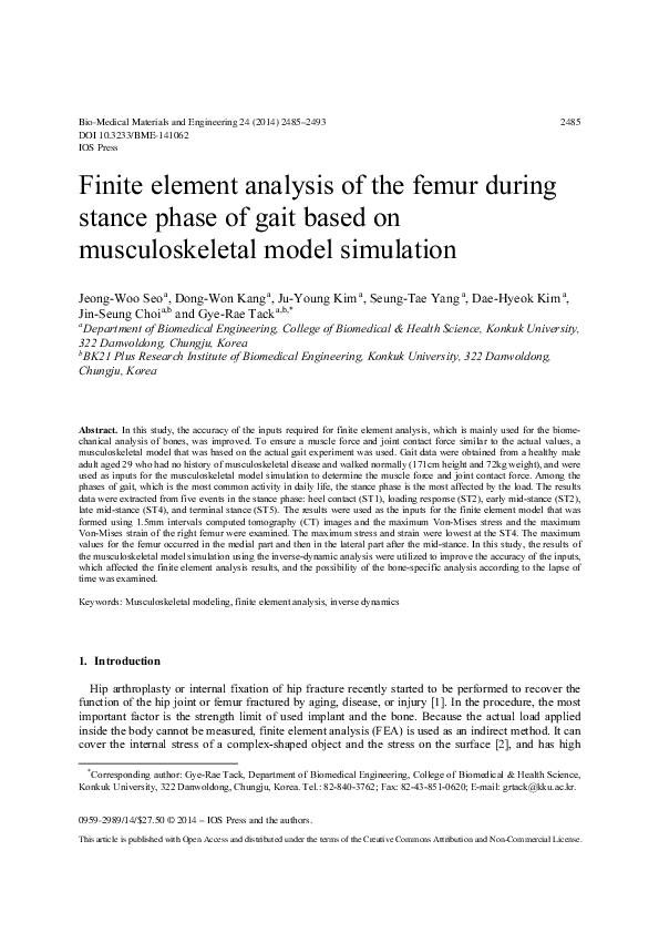 (PDF) Finite element analysis of the femur during stance phase of gait based on musculoskeletal ...