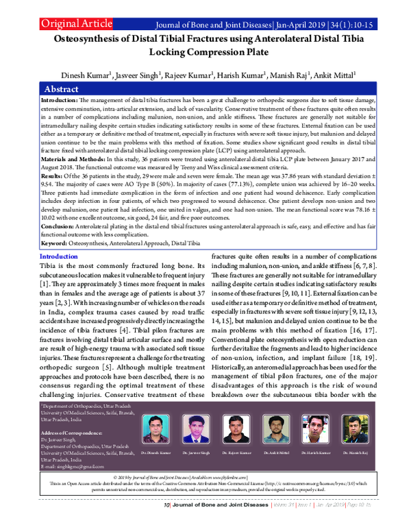 (PDF) Osteosynthesis of Distal Tibial Fractures Using Anterolateral ...
