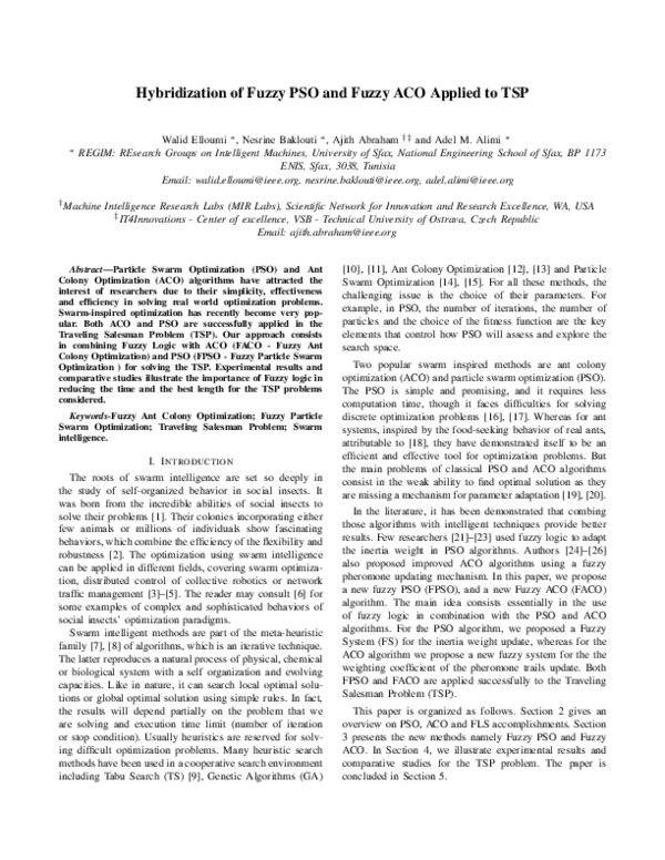 (PDF) Hybridization of Fuzzy PSO and Fuzzy ACO applied to TSP