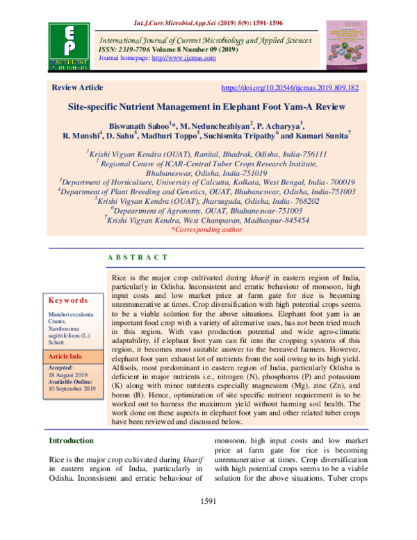 (PDF) Site-specific Nutrient Management in Elephant Foot Yam – A Review