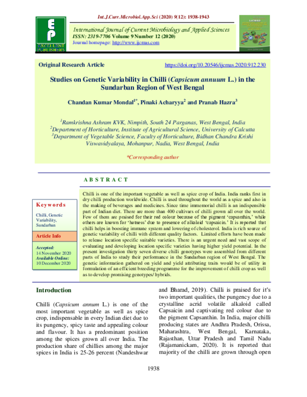 (PDF) Studies on Genetic Variability in Chilli (Capsicum annuum L.) in ...